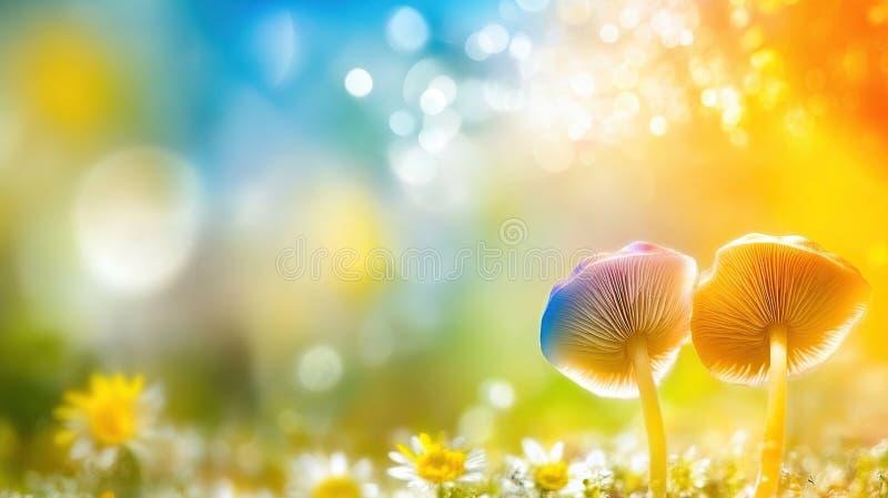 Colorful Mushrooms Spring Meadow Bokeh Background Stock Photos - Free ...