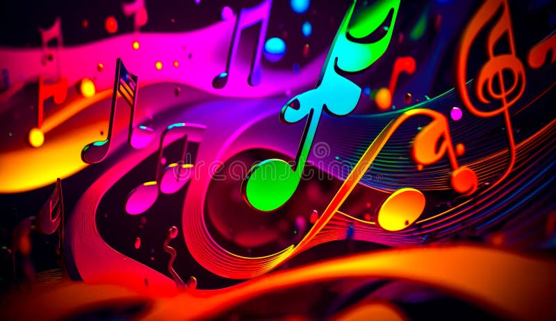 Colorful Music Notes on Black Background. Generative AI Stock Image ...