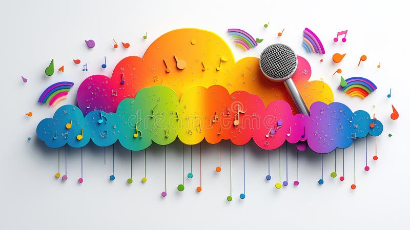Colorful Music Cloud with Microphone and Rainbow Accents Stock Photo ...