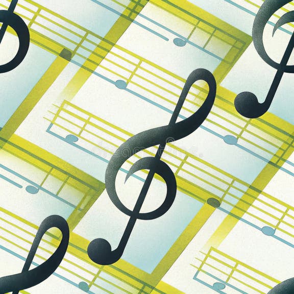 Colorful Music Note Pattern with Overlapping Sheets and Treble Clefs ...