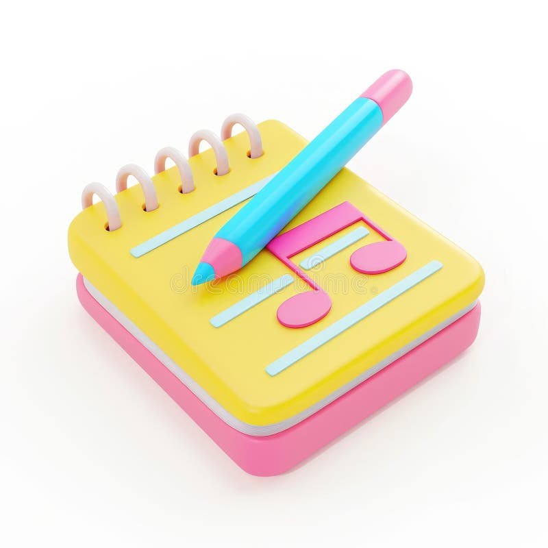 Colorful Spiral Notepad with Pencil and Music Note Icon Stock ...