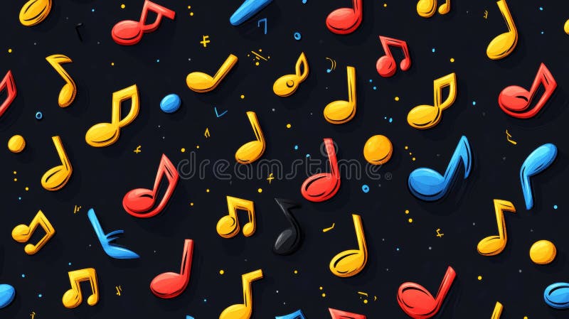 Colorful Music Notes on Black Background, Entertainment and Arts Theme ...