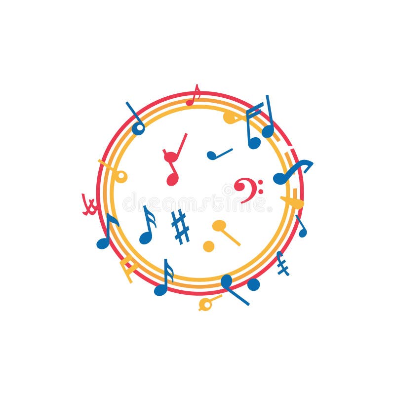 Colorful Music Notes in Circular Arrangement, Flat Design Style ...