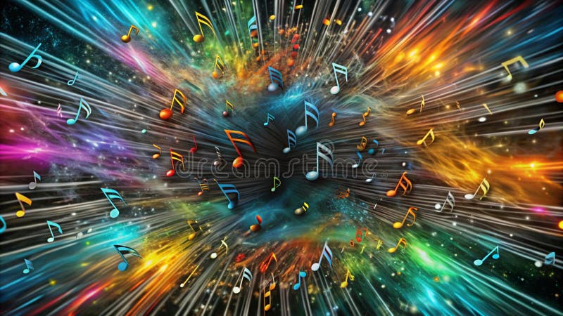 Colorful Music Notes Explode from a Black Hole in a Vibrant Abstract ...