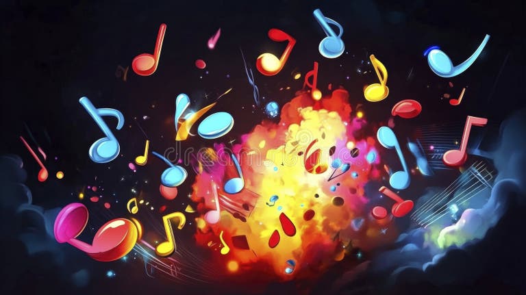 Colorful Music Notes Exploding in Vibrant Symphony Stock Illustration ...