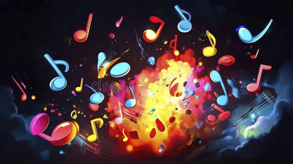 Colorful Music Notes Exploding in Vibrant Symphony Stock Illustration ...