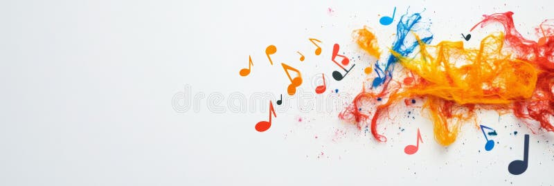 Colorful Music Notes Exploding from Vibrant Yarn on White Background ...