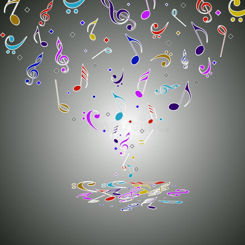 Colorful Music Notes Falling on Glossy Grey Stock Illustration ...