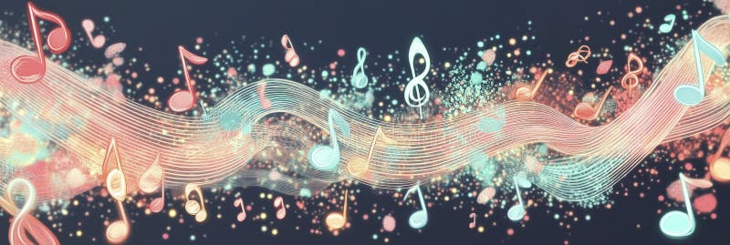 Colorful Music Notes Float in a Magical Digital Landscape Stock ...
