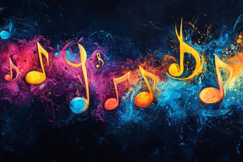 Colorful Music Notes are Floating on a Vibrant, Dark Background ...