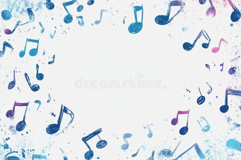 Colorful Music Notes Framing White Copyspace Area on Textured ...