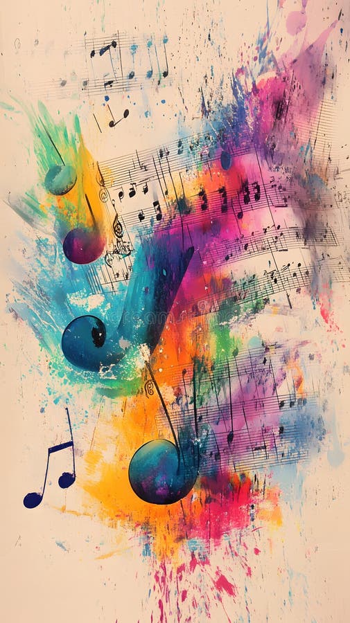 Colorful Music Notes on Music Paper Stock Illustration - Illustration ...