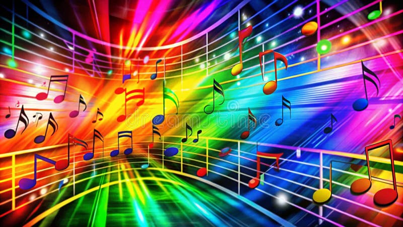 Colorful Music Notes on a Rainbow Background with a Glowing Effect ...