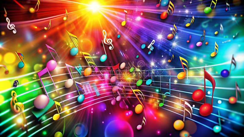 Colorful Music Notes with Rainbow Light Effects Stock Illustration ...