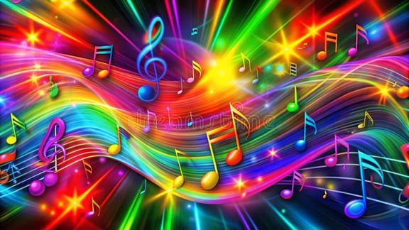 Colorful Music Notes on a Rainbow Wave Background Stock Photo - Image ...