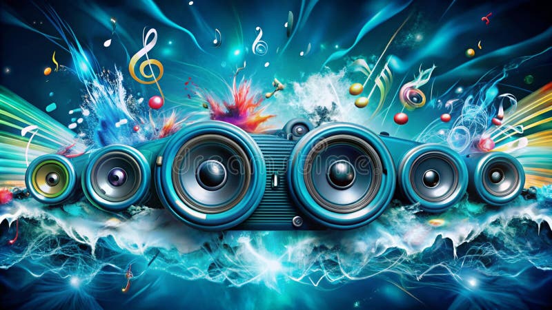 Colorful Music Notes and Sound Waves Explode from Speakers Stock Photo ...