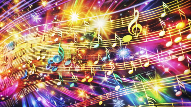 Colorful Music Notes on a Rainbow Background with a Glowing Effect ...