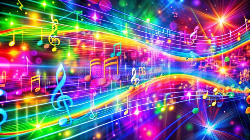 Colorful Music Notes and Stars on a Rainbow Background Stock Image ...