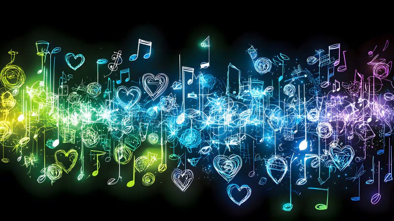 Colorful Music Notes and Symbols on a Dark Background Stock Photo ...
