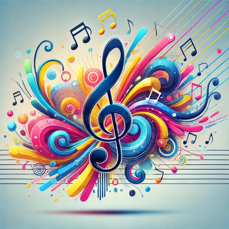 Colorful Music Notes and Treble Clef Vector Background. Vibrant ...