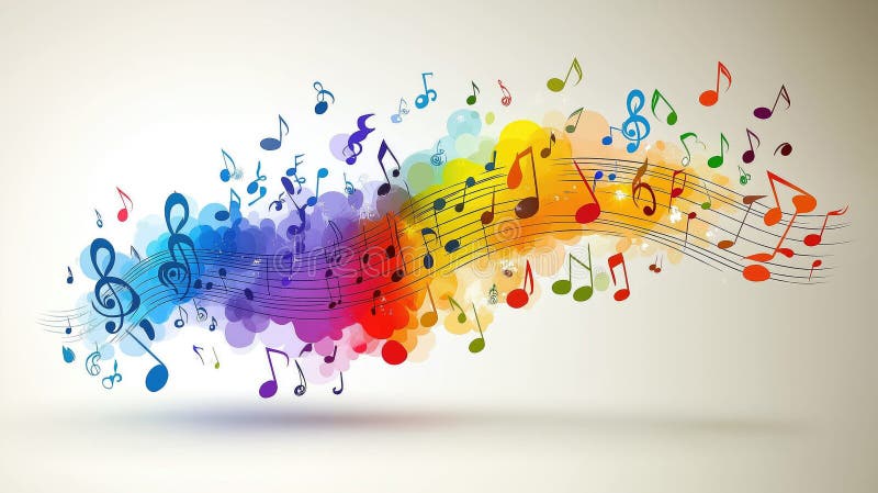Colorful Music Notes on Vibrant Spectrum Wave Background Stock Image ...