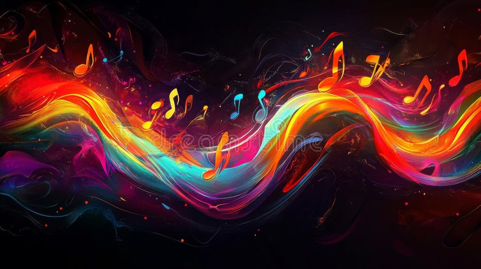 Colorful Music Notes Wave Abstract Digital Art Stock Illustration ...