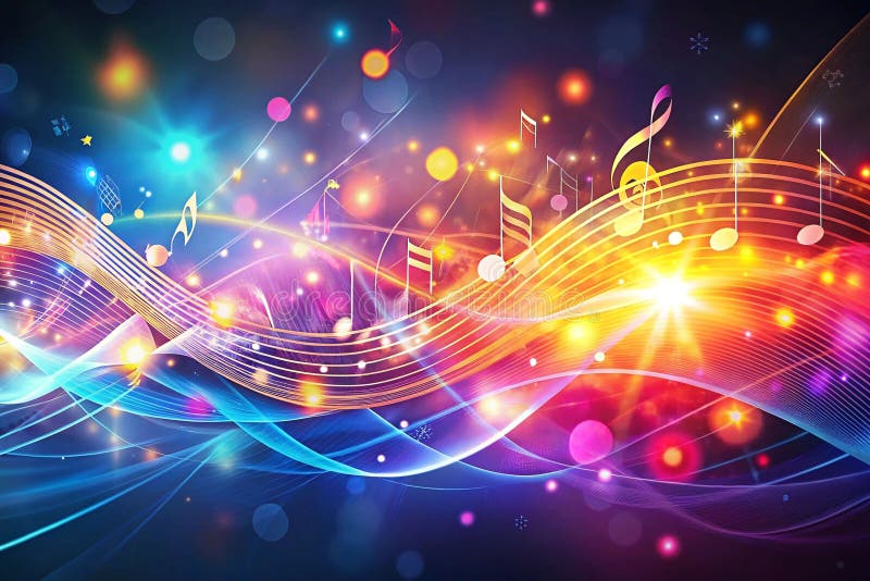 Colorful Music Notes Wave with Glowing Lights Stock Illustration ...