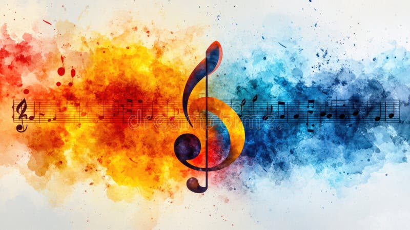 Colorful Musical Composition with Vibrant Treble Clef and Notes in ...
