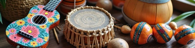 Colorful Musical Instruments: Floral Ukulele, Handcrafted Drum ...