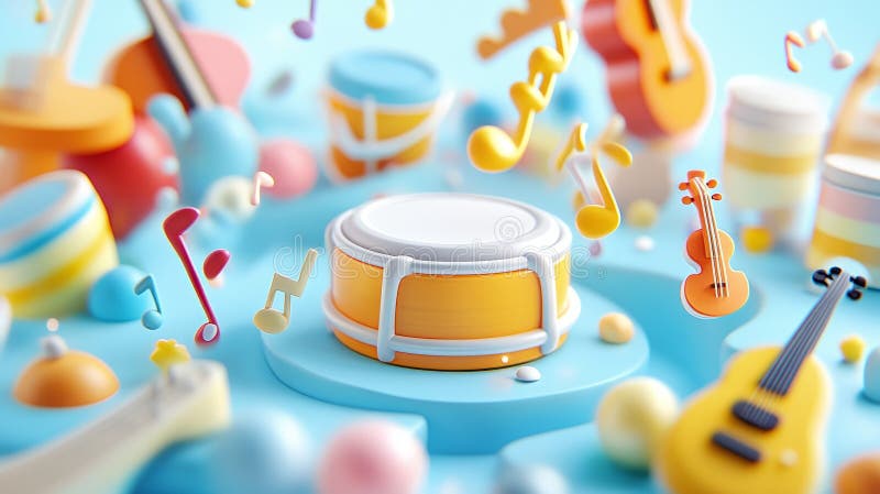 Colorful Musical Instruments and Notes Floating on Stage Creating a ...