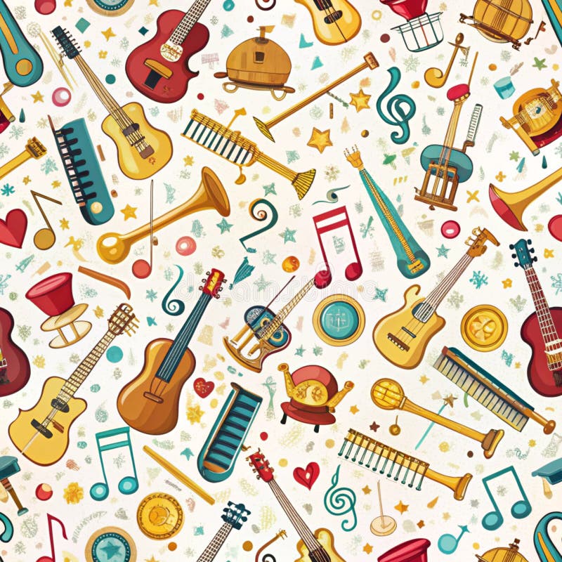 Colorful Musical Instruments Pattern Stock Illustration - Illustration ...