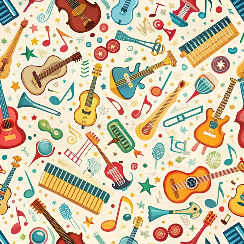 Colorful Musical Instruments Pattern Stock Illustrations – 2,078 ...