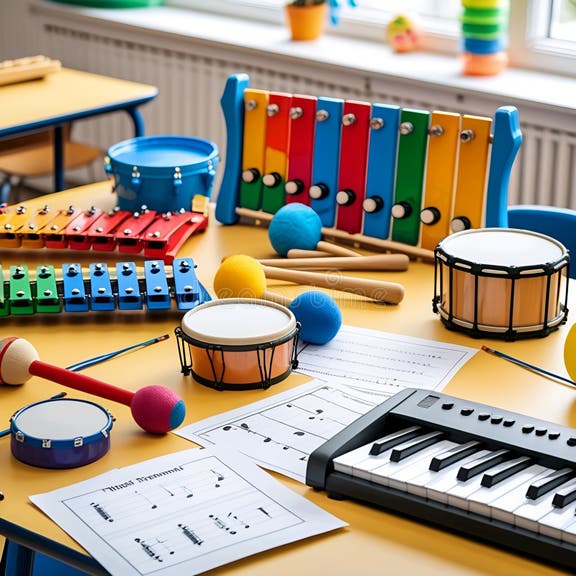 Colorful Musical Instruments Spread Across a Table Stock Photo - Image ...