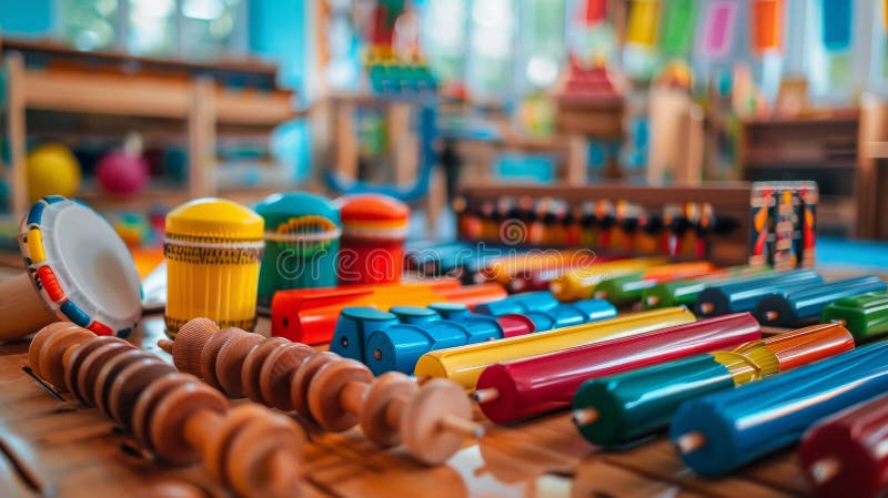Colorful Musical Instruments on a Table. Stock Image - Image of ...