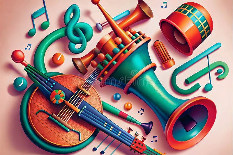 Colorful Musical Instruments Vibrant Notes Melody Composition Art Stock ...