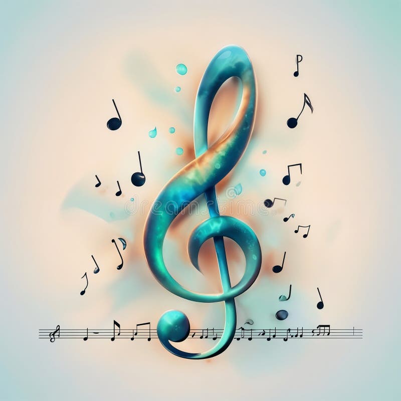Colorful Musical Note Design with Treble Clef and Floating Music Notes ...