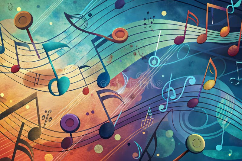 Colorful Musical Notes Artistic Background Vibrant Melody Rhythm Sound ...