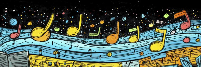 Colorful Musical Notes on a Bright Blue Abstract Path Stock ...