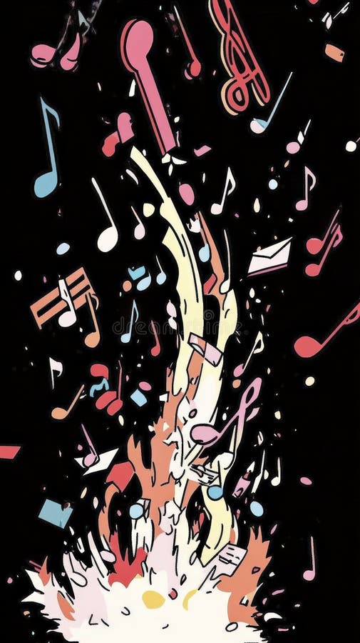 Colorful Musical Notes Escaping from a Fiery Core Stock Illustration ...