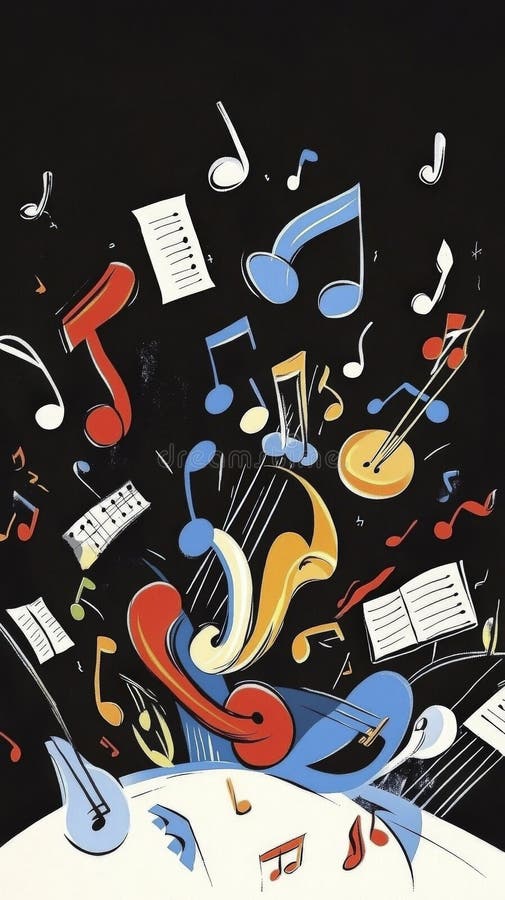 Colorful Musical Notes Exploding from a Dark Surface Stock Illustration ...