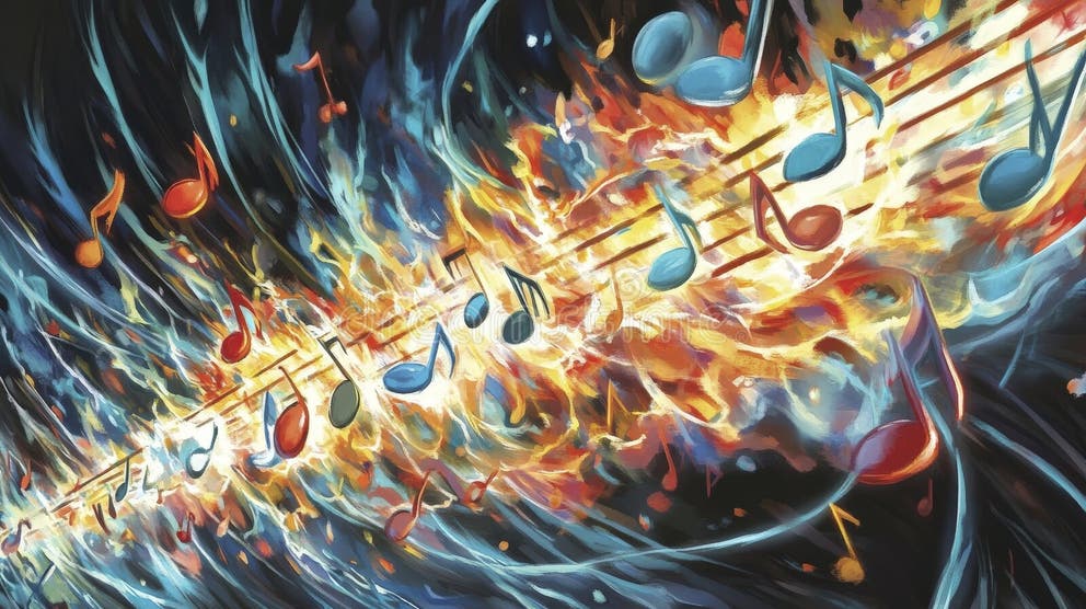 Colorful Musical Notes with an Explosion of Energy Stock Illustration ...