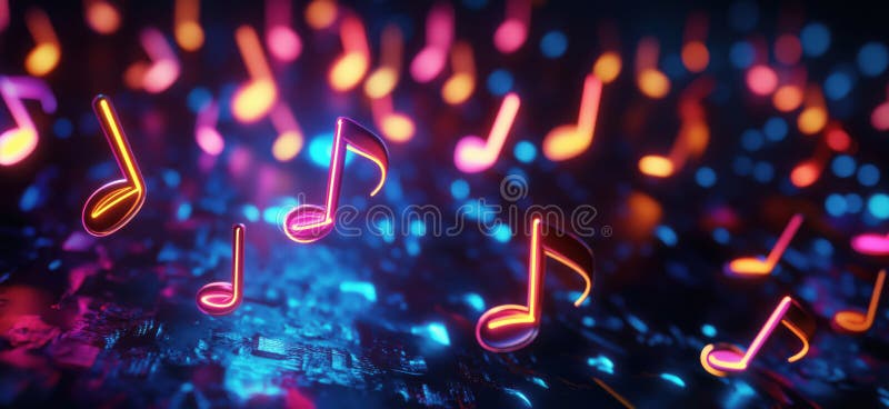 Colorful Musical Notes Floating Above Vibrant Digital Landscape Glowing ...