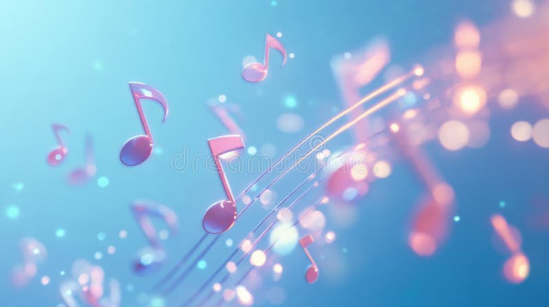 Colorful Musical Notes Floating Against a Soft Blue Background with a ...