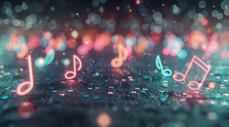 Colorful Musical Notes Floating in a Dark Background with Light Effects ...