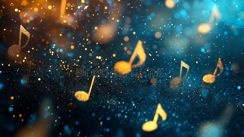 Colorful Musical Notes Floating through Sparkling Particles in a Dark ...