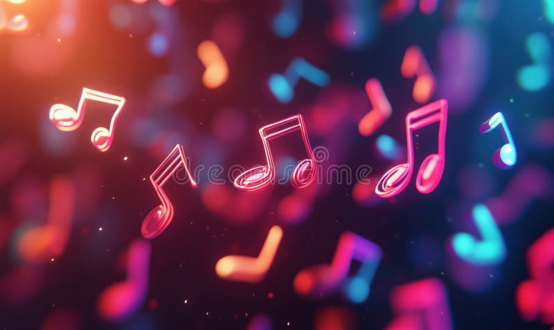 Colorful Musical Notes Floating Vibrant Background Glowing Effects ...