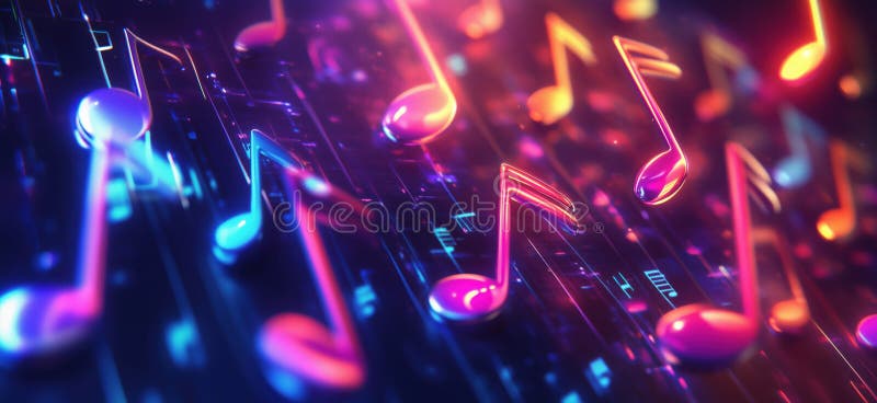Colorful Musical Notes Floating Vibrant Digital Space Glowing Effects ...