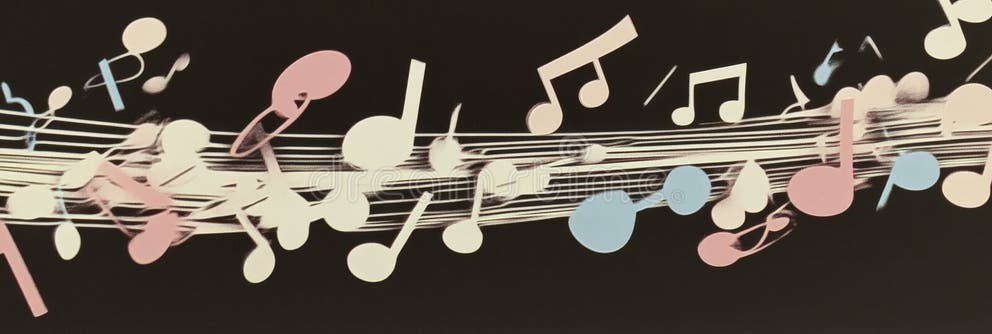 Colorful Musical Notes Flow on a Black Background Art Stock ...