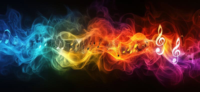 Colorful Musical Notes Flowing through Vibrant Smoke Waves in Abstract ...