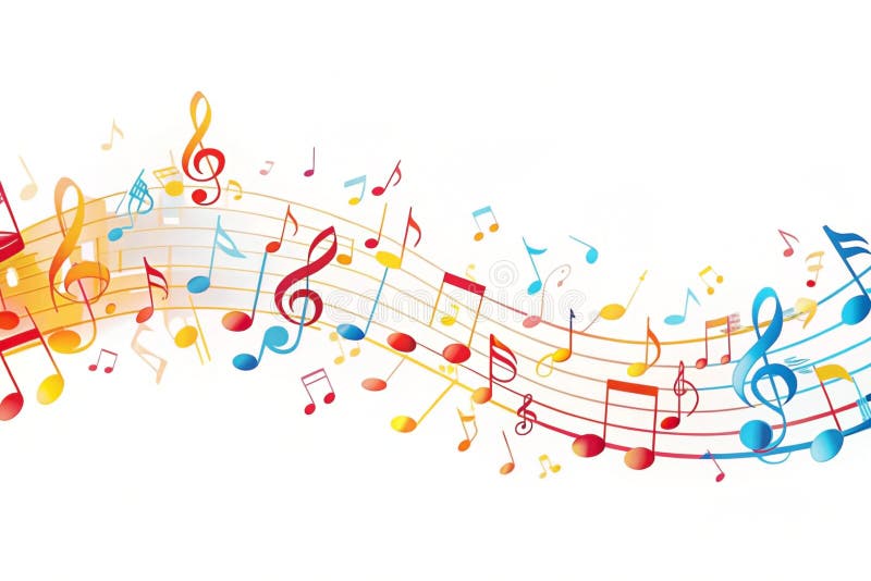 Colorful Musical Notes Flowing in a Wave on a White Background Stock ...